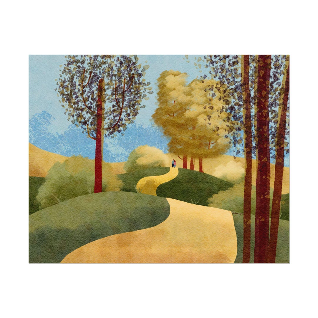 Pastel Autumn Walk Rolled Posters, Tranquil Digital Wall Art, Nature ...