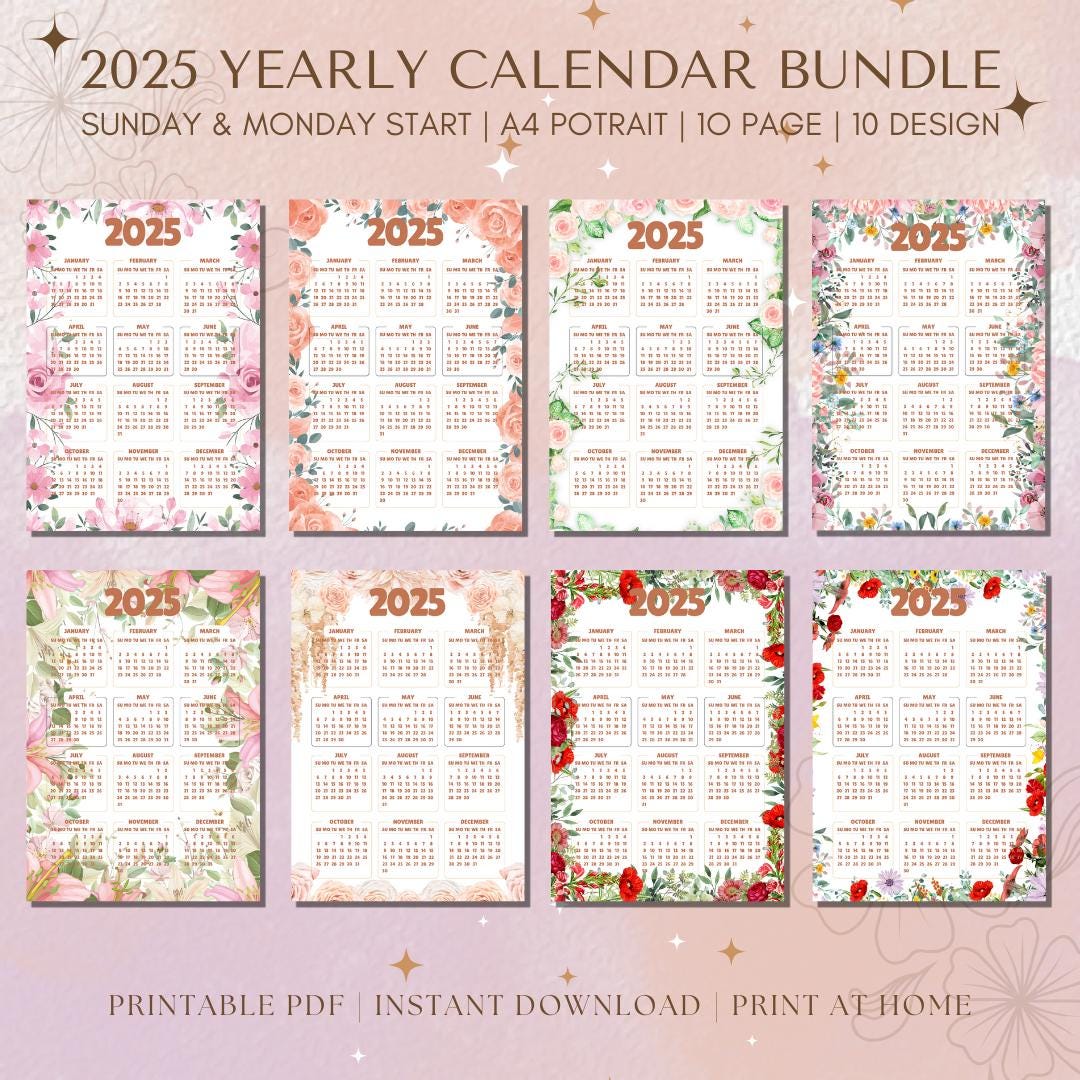 2025 Year Calendar Bundle Design 2025 Wall Calendar Bundle Floral ...