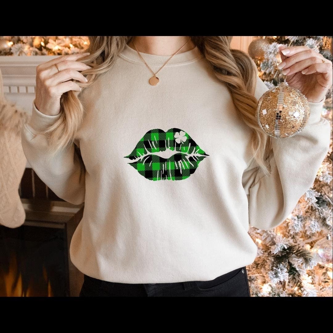 Lucky Lips Sweatshirt, Shamrock Lips Sweatshirt, Kiss Me I'm Irish ...