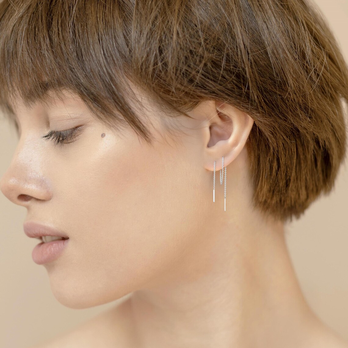 Threader Earring Rose Gold Chain Earrings Sterling Silver Long Chain ...