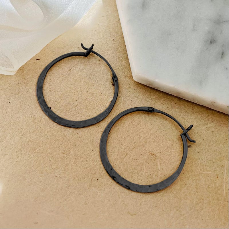 Black Hoop Earrings - Etsy