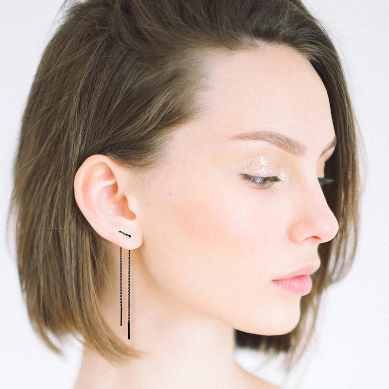 Threader Earring Rose Gold Chain Earrings Sterling Silver Long Chain ...