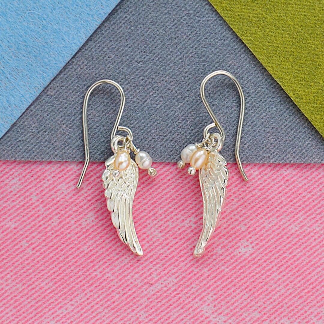 Sterling Silver Angel Wing Pearls Drop Earrings Silver Drop Earrings ...