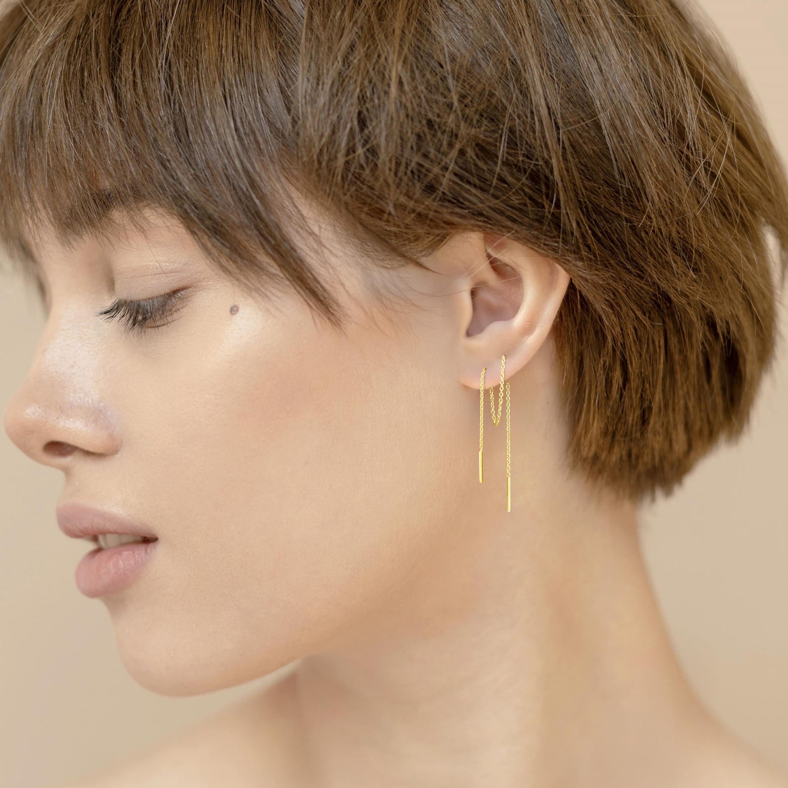 Threader Earring Rose Gold Chain Earrings Sterling Silver Long Chain ...
