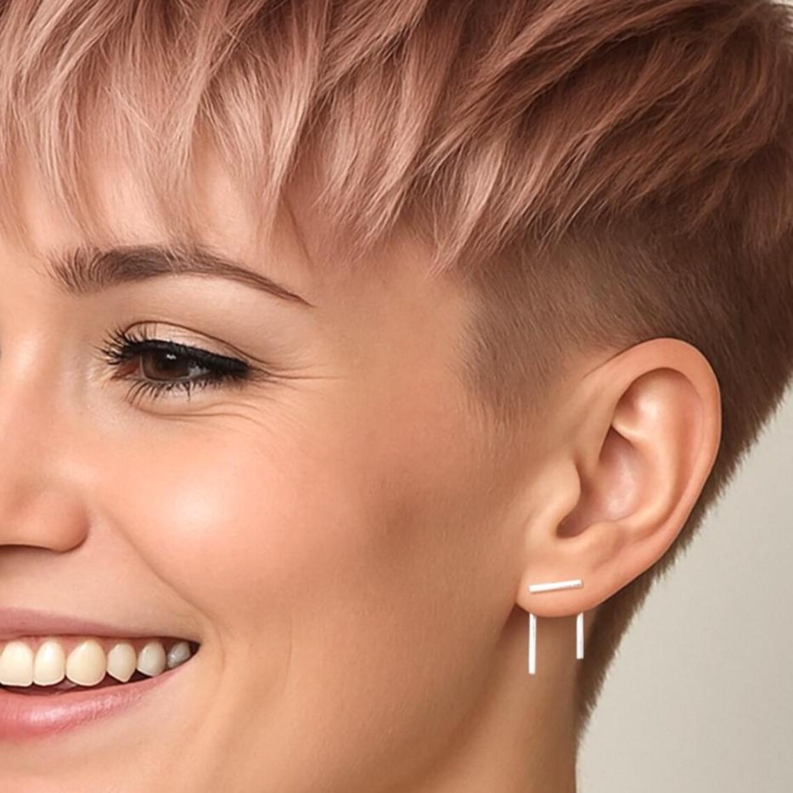 Sterling Bar Ear Jackets Front Back Silver Earrings Minimalist Drop ...