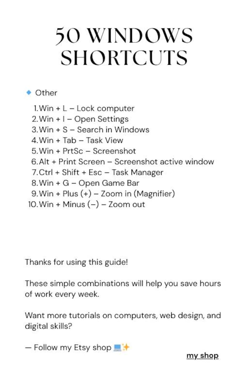 Keyboard Shortcut Guide: 100 Productivity Tips - Windows & Mac (PDF) - Etsy