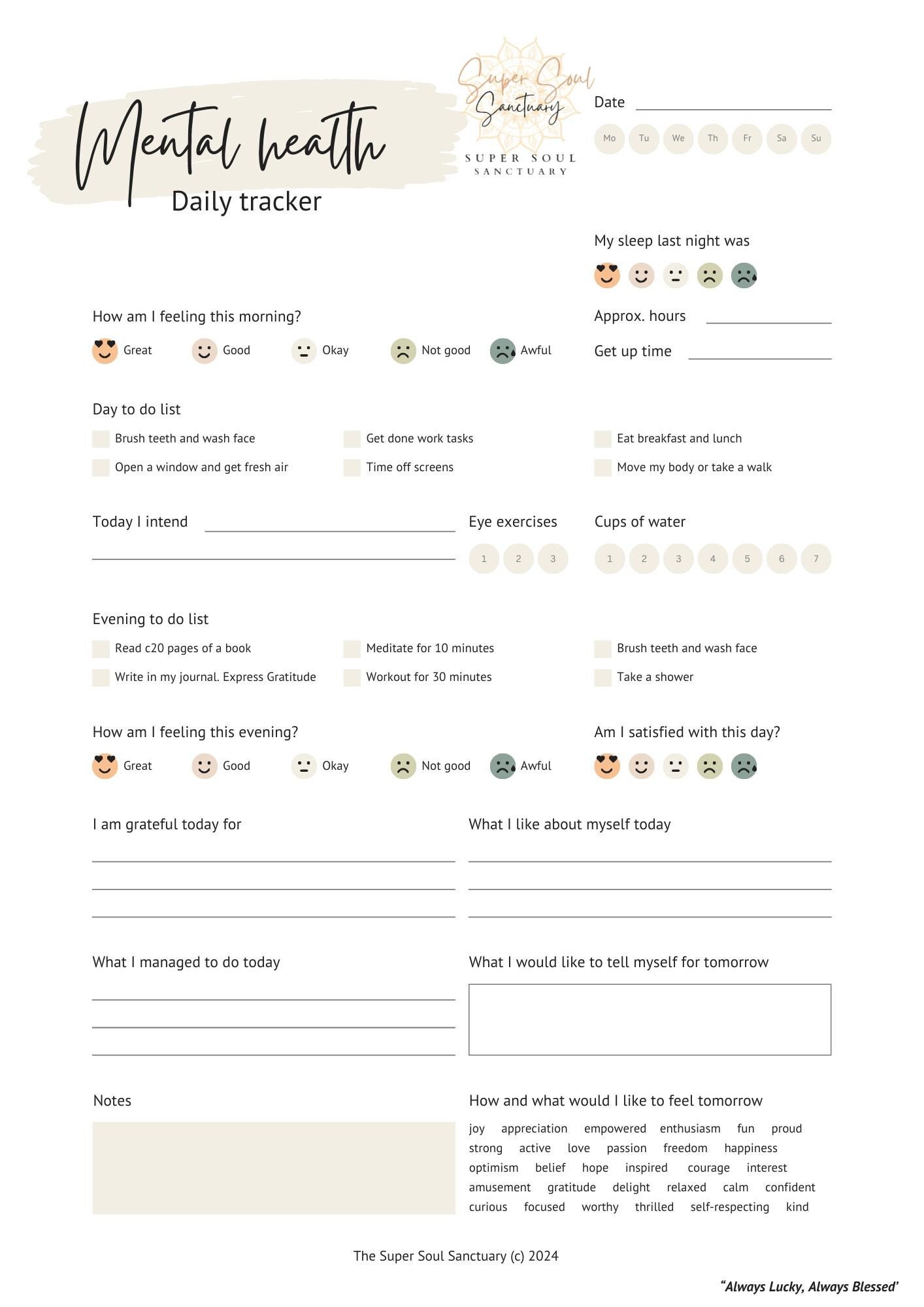 Printable Self-care Habit Tracker | Daily, Weekly & Monthly Wellness ...