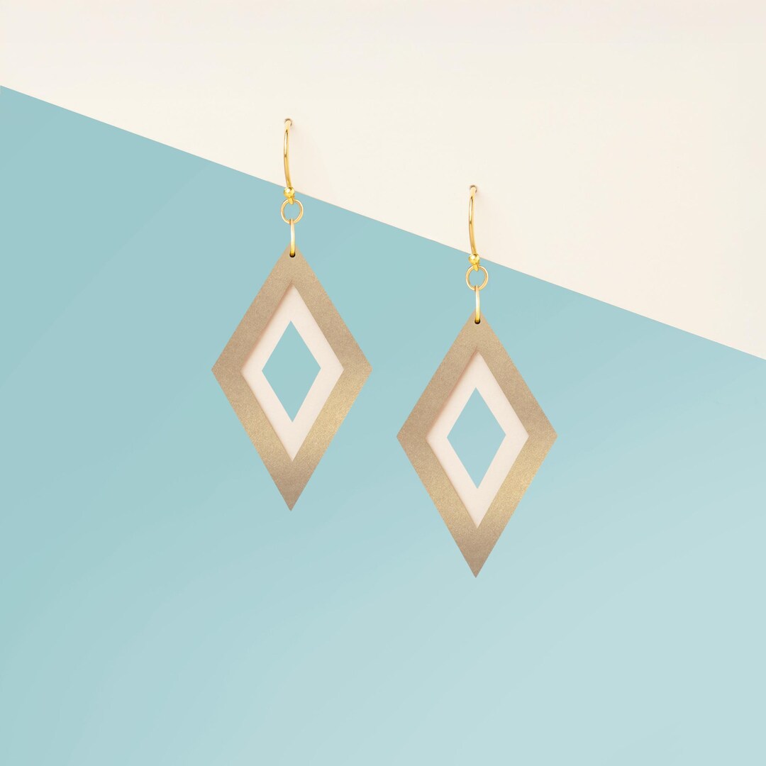 Pearlescent Taupe and Cream Diamond Shaped Earrings | 18K Gold-plated ...