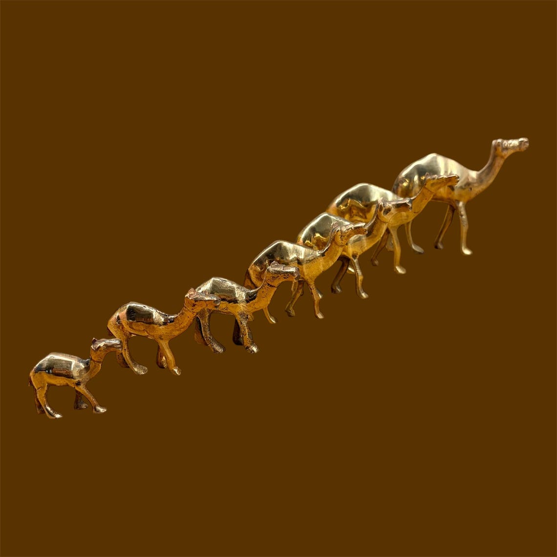 Vintage Solid Brass Camel Figurines | Set of 7 Miniature Brass Camels ...