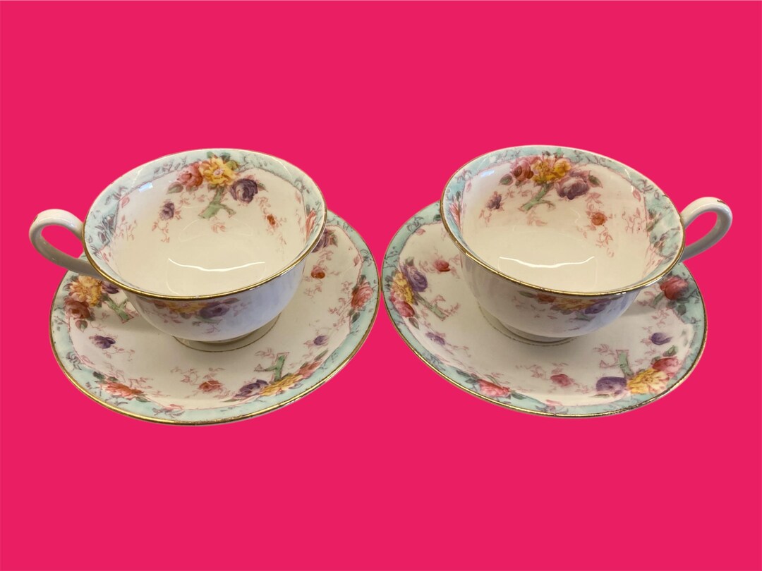 Antique Hand Painted Tea Cups and Saucers | Vintage Victorian |bone ...