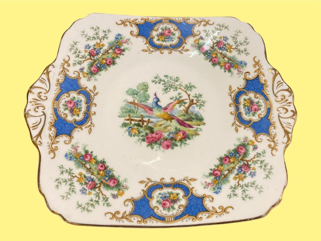 Vintage Foley Blue Broadway Square Cake Plate | Chelsea Bird | England ...