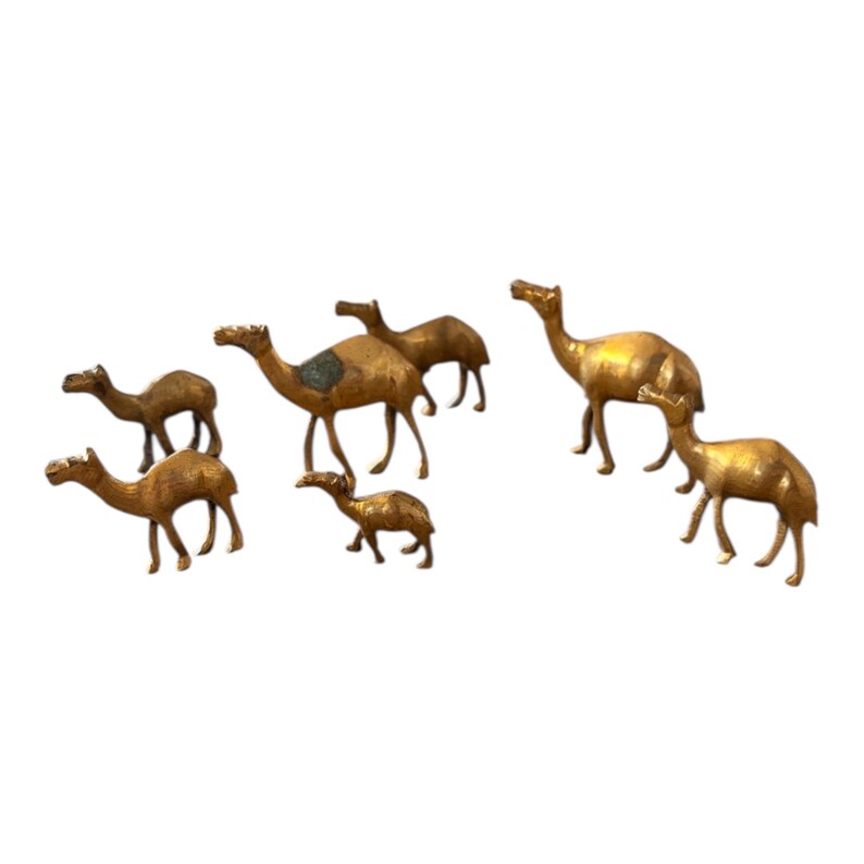 Vintage Solid Brass Camel Figurines | Set of 7 Miniature Brass Camels ...