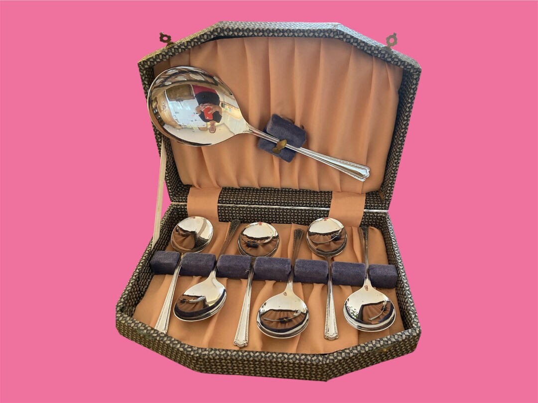 Vintage Chrome Plated Fruit Spoon Set | 6 Spoons + Serving Spoon | Gift ...