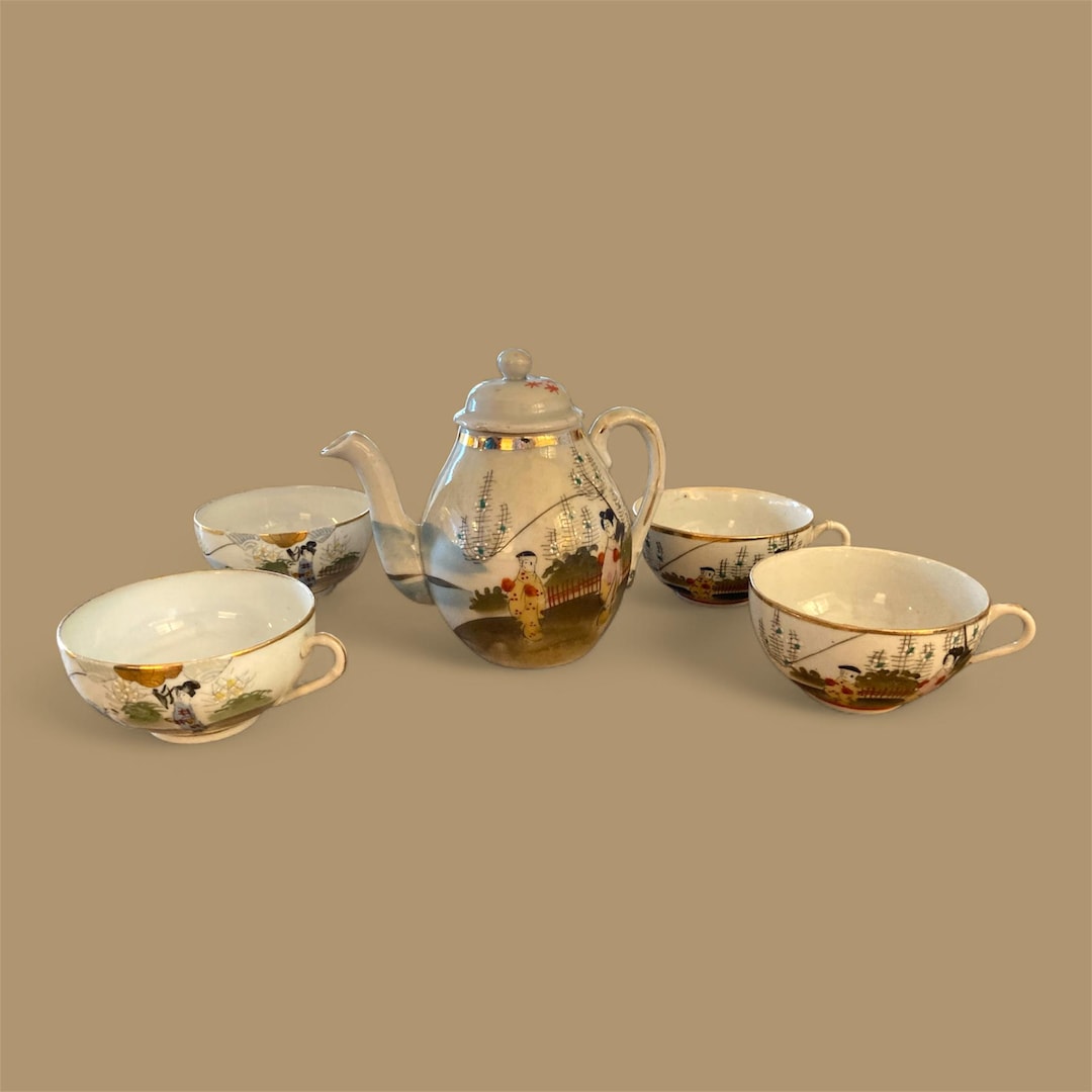 Rare Vintage Japanese Egg Shell Porcelain Tea Set | Hand Painted Kutani ...