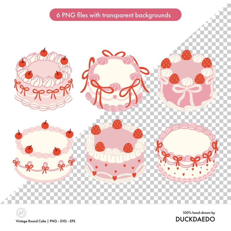 Vintage Pink Cake Clipart, Retro Cake Illustration, Pink Cake PNG, SVG ...