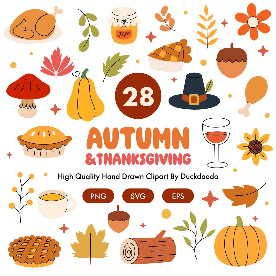 Autumn Harvest Clipart Set, Thanksgiving Food Clipart, Fall Elements ...