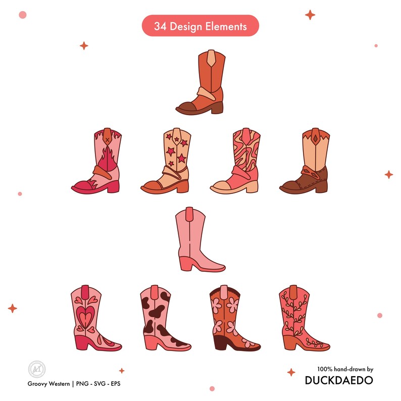 Groovy Western Clipart Set, Retro Wild West PNG SVG EPS, Vintage ...