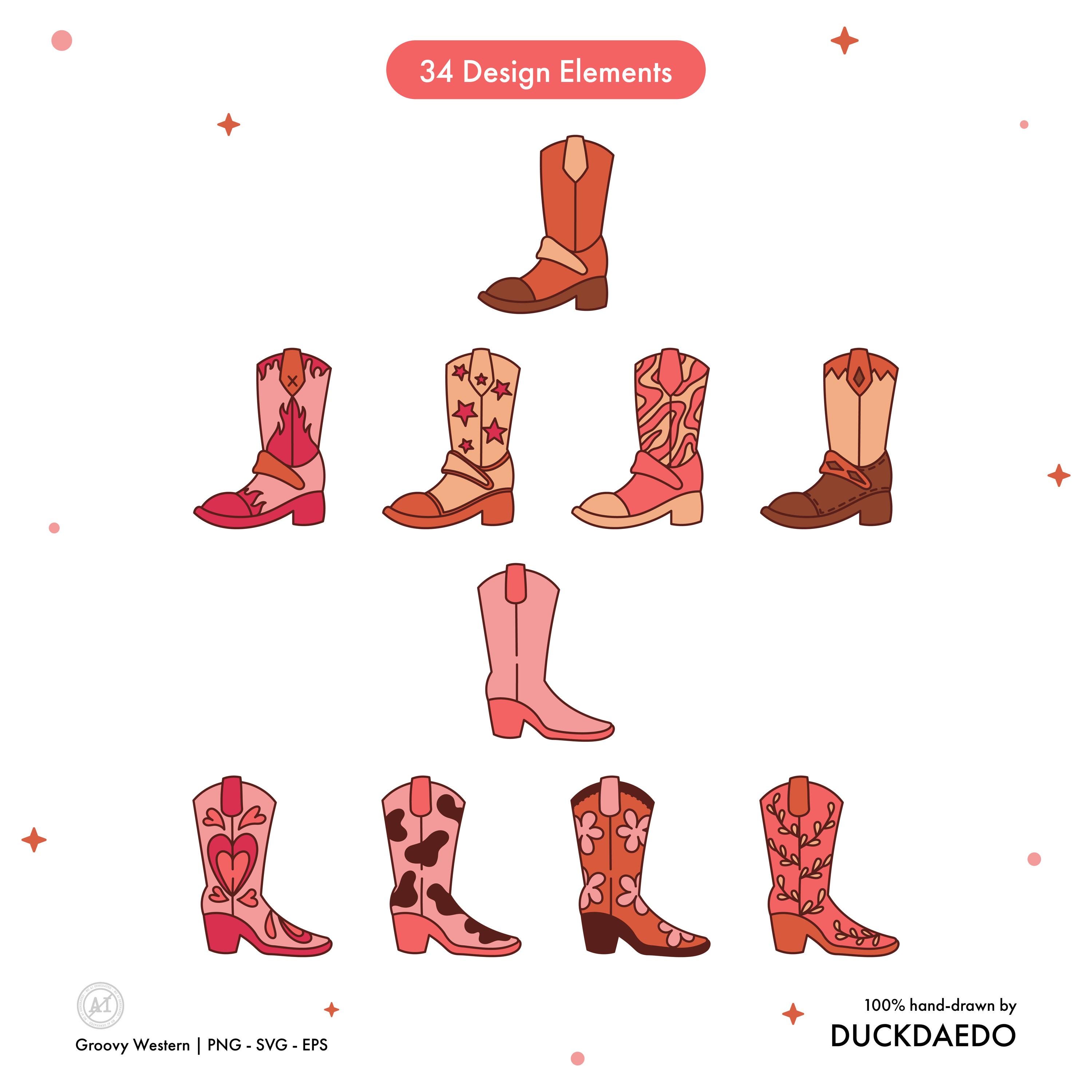 Retro Western Clipart Set: Groovy Wild West PNG SVG EPS (digital ...