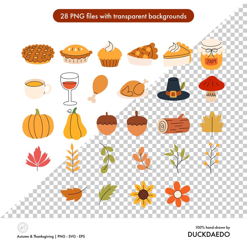 Autumn Harvest Clipart Set, Thanksgiving Food Clipart, Fall Elements ...