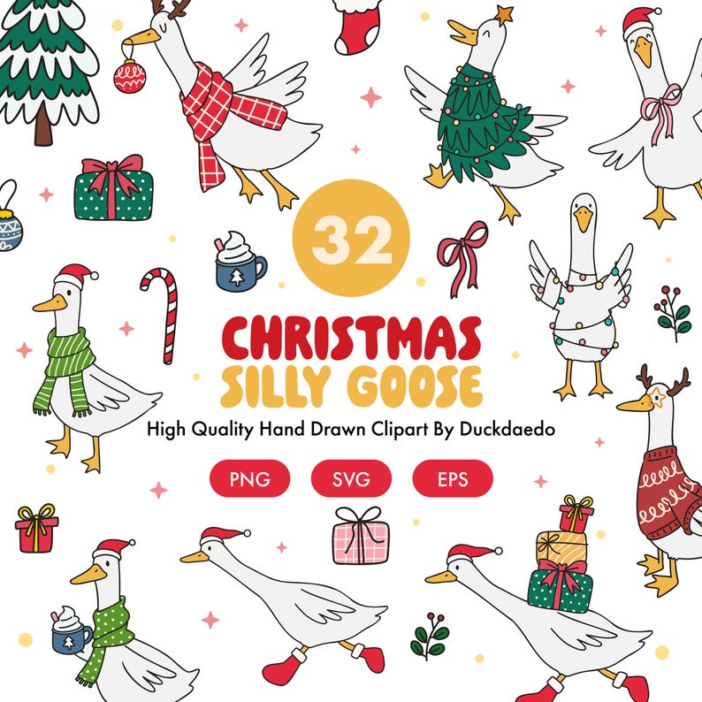 Funny Christmas Goose Clipart: Holiday PNG SVG EPS (digital Download ...