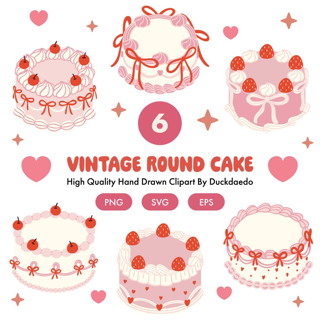 Vintage Pink Cake Clipart, Retro Cake Illustration, Pink Cake PNG, SVG ...