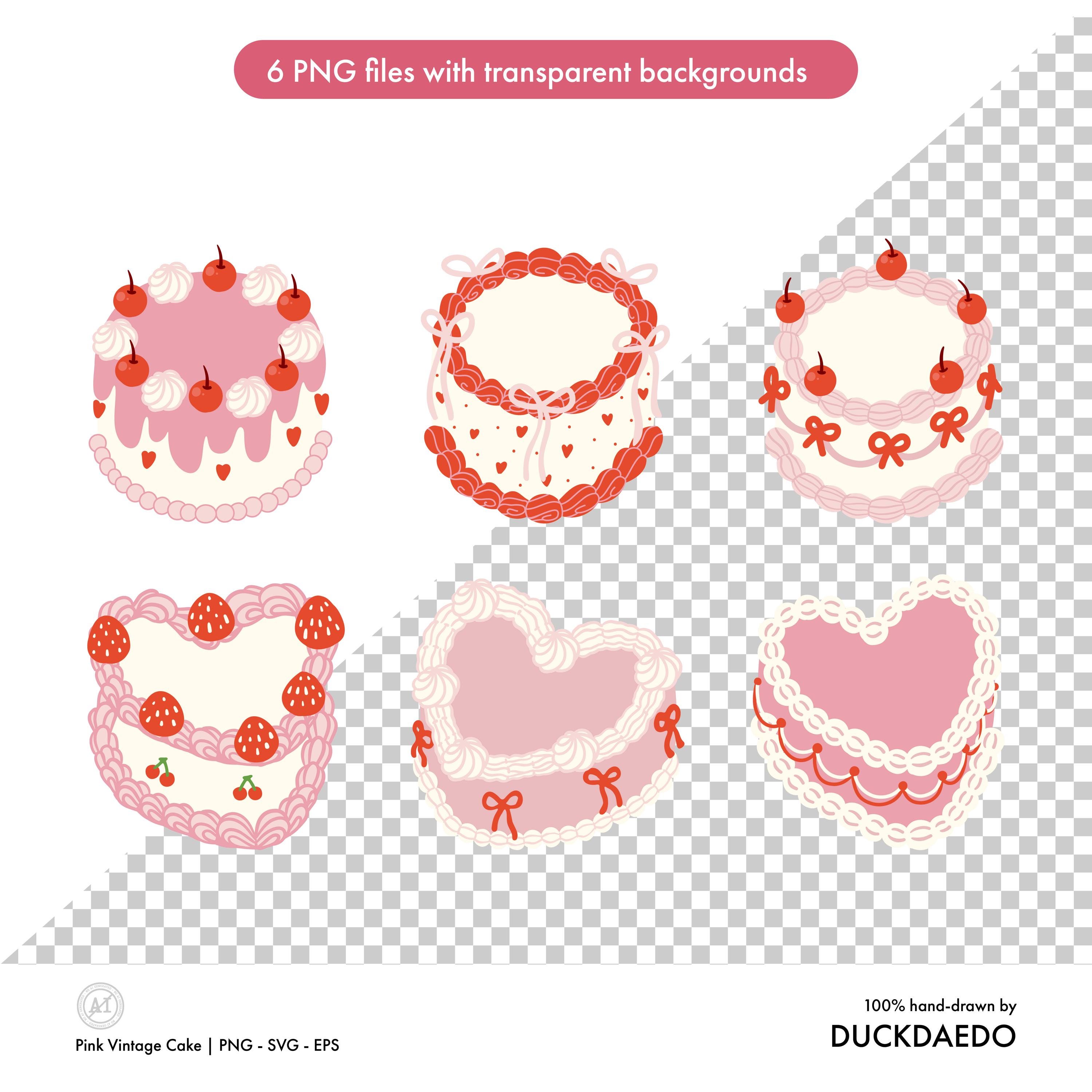 Vintage Pink Cake Clipart Set, Retro Cake Illustrations, Pink Cake PNG ...