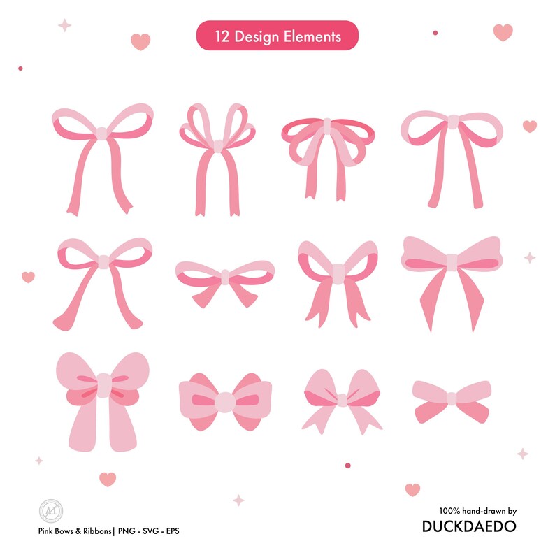 Vintage Pink Ribbon Clipart Set, Retro Bow Clipart, Cute Pink Ribbon ...