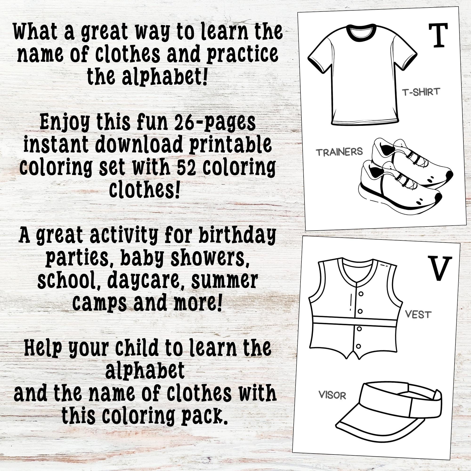 Coloring Pages for Kids ABC Clothes Alphabet Coloring Pages Printable ...