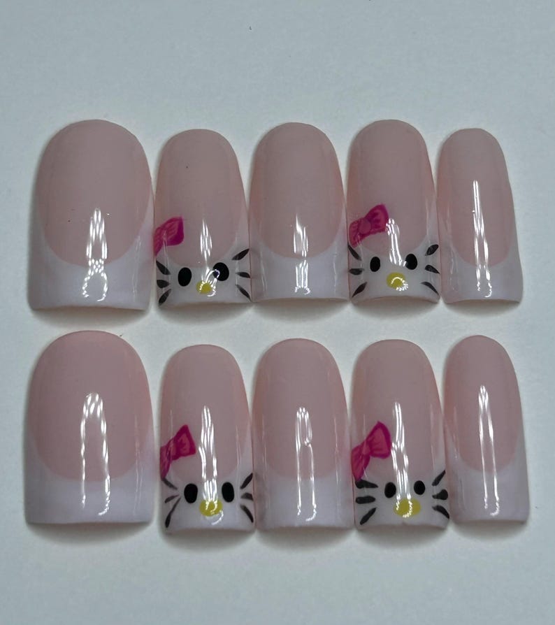 Hello Kitty French Tip Press on Nails - Etsy Canada