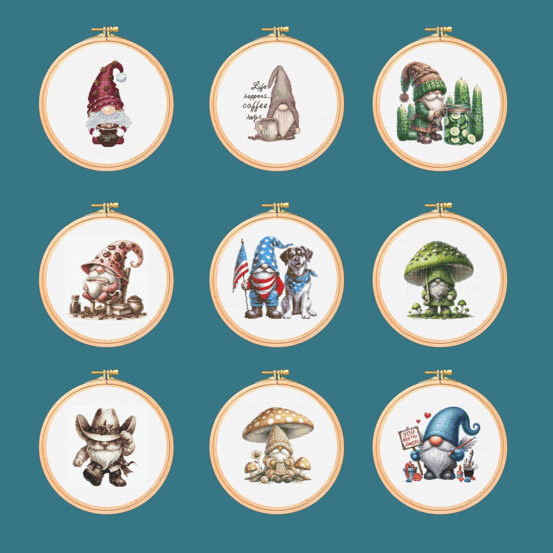 50 GNOMES PACK Cross Stitch Pattern. Downloadable Digital Pdf Svg ...