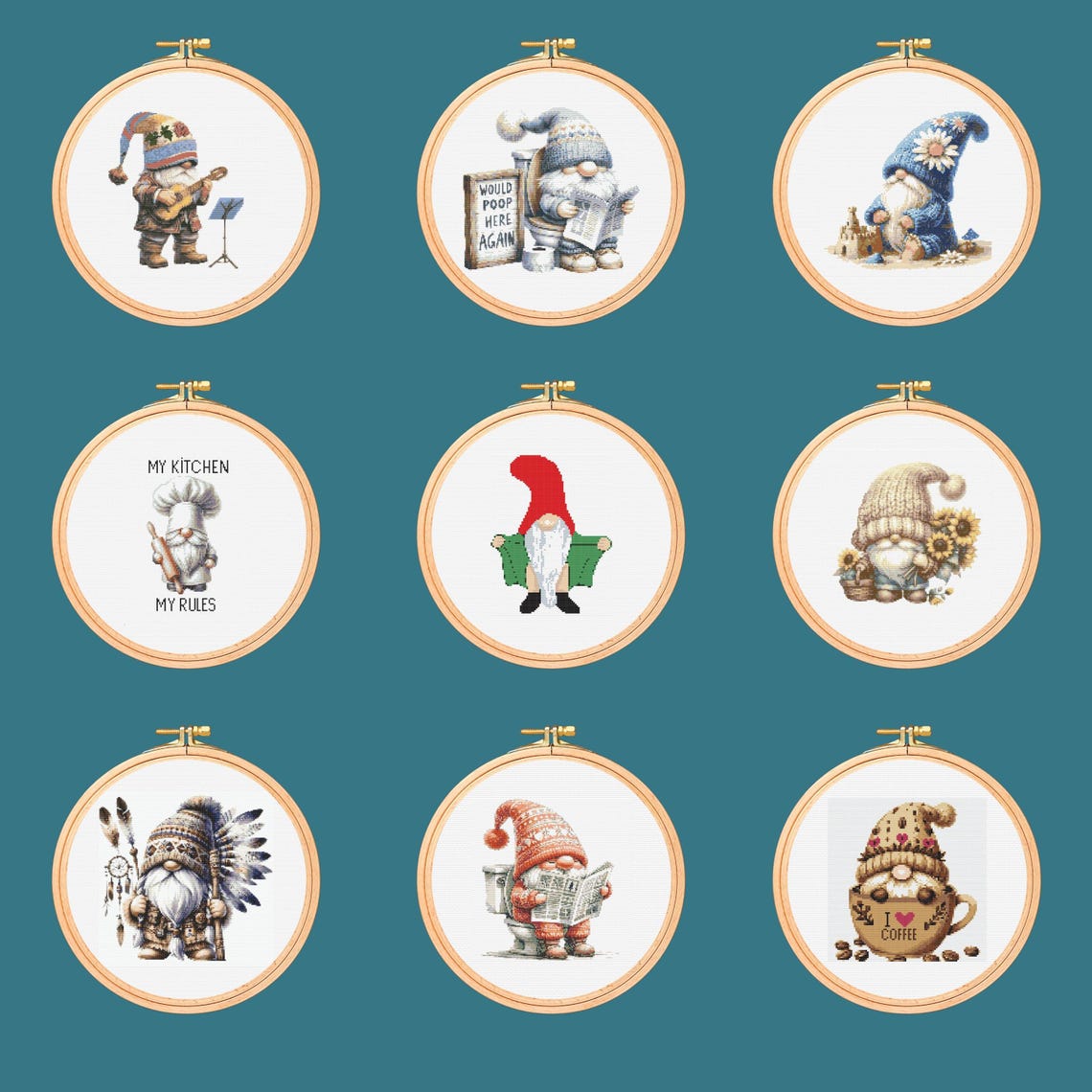 50 GNOMES PACK Cross Stitch Pattern. Downloadable Digital Pdf Svg ...