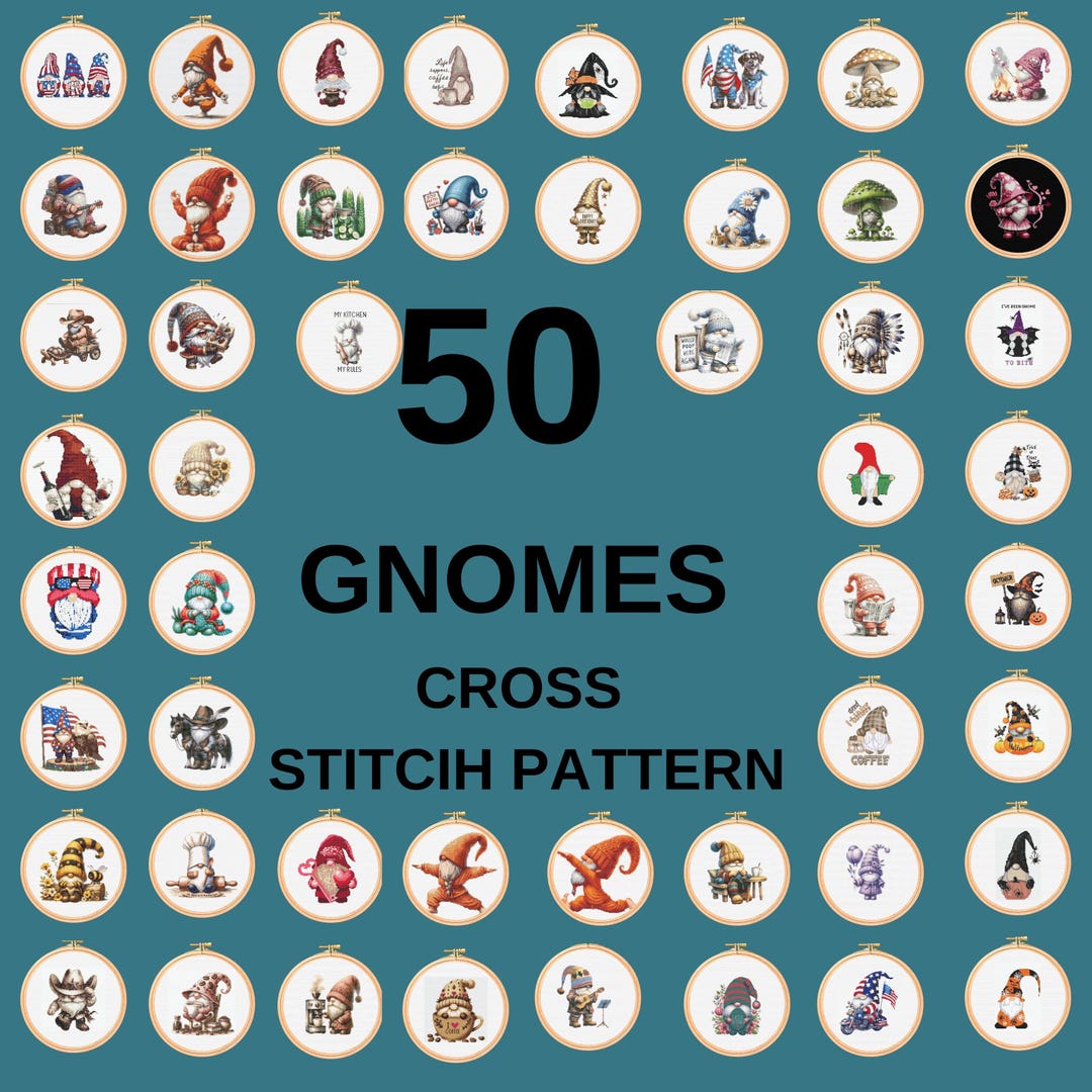 50 GNOMES PACK Cross Stitch Pattern. Downloadable Digital Pdf Svg Design. - Etsy