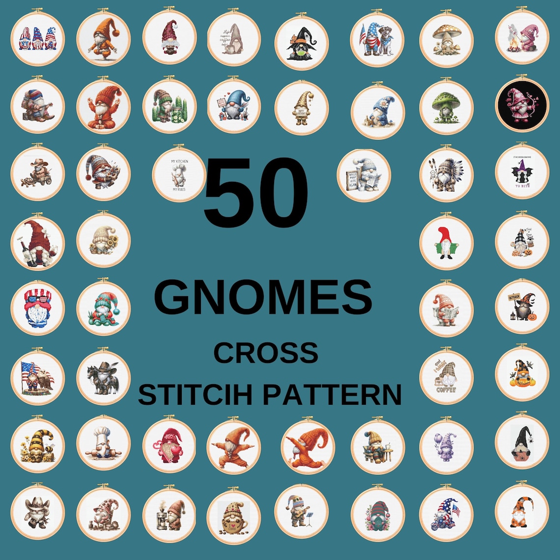 50 GNOMES PACK Cross Stitch Pattern. Downloadable Digital Pdf Svg ...