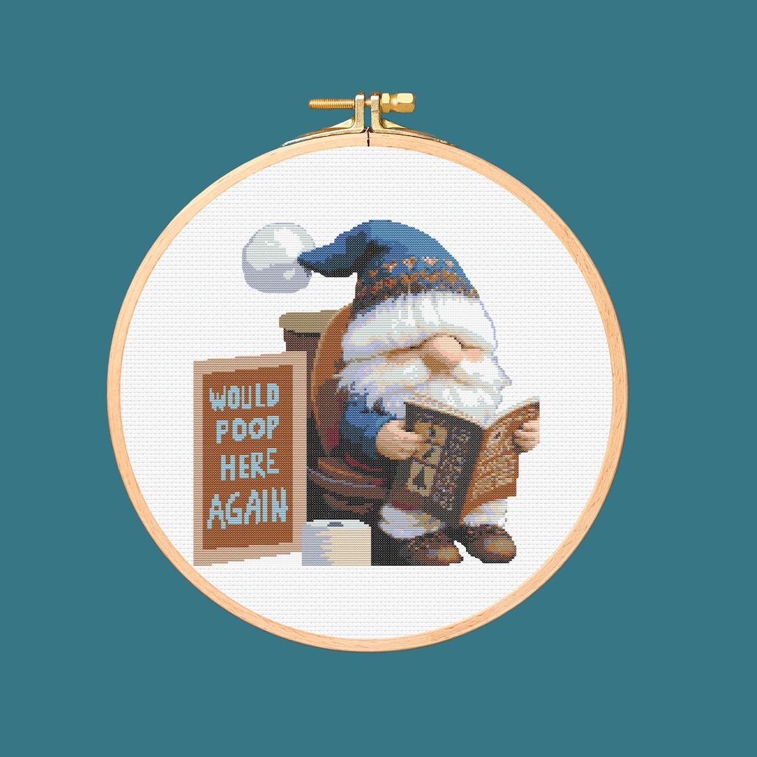 Toilet Poop Gnome Cross Stitch Pattern. Downloadable Digital Printed ...