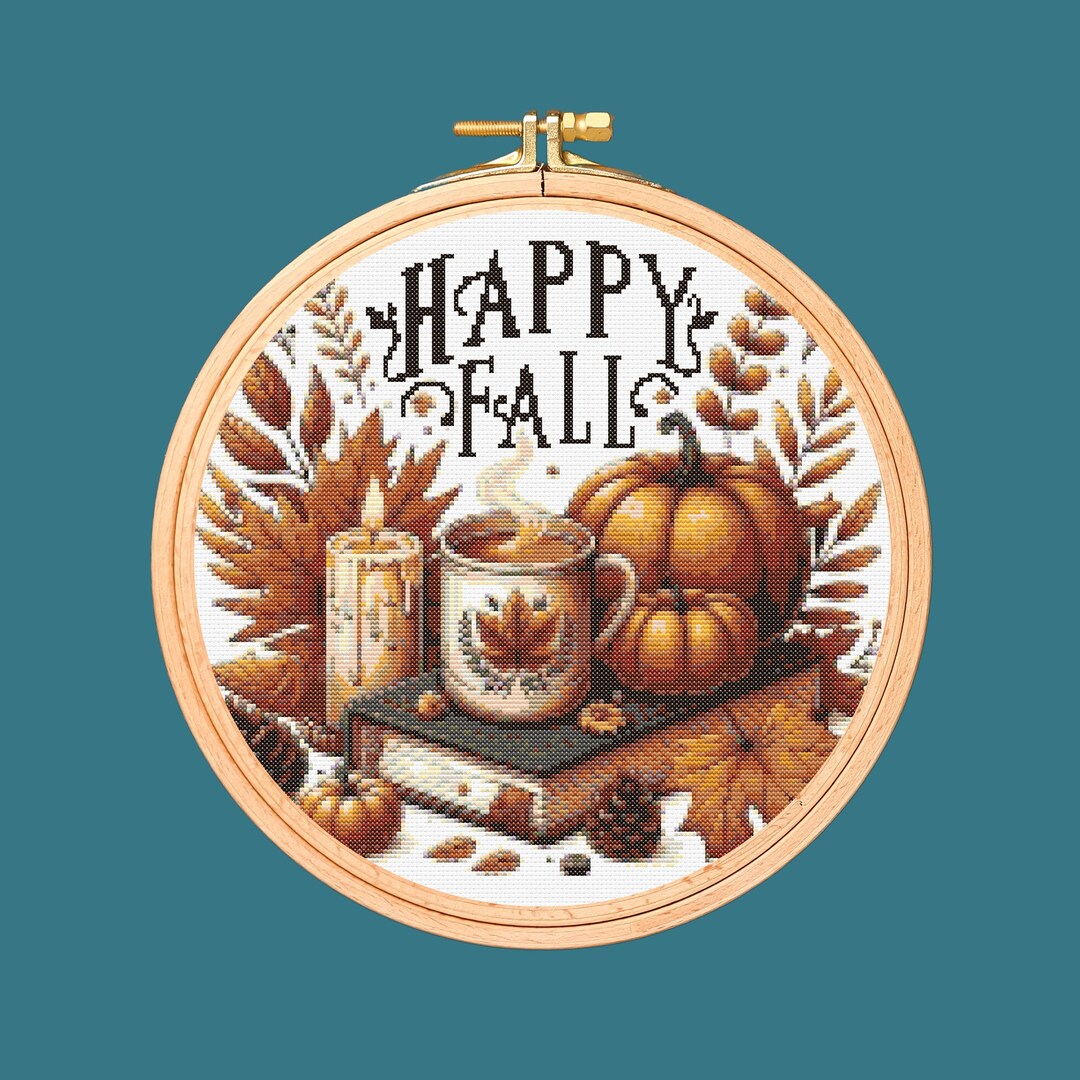 Happy Fall Coffee and Book Cross Stitch Pattern. Autumn Downloadable ...
