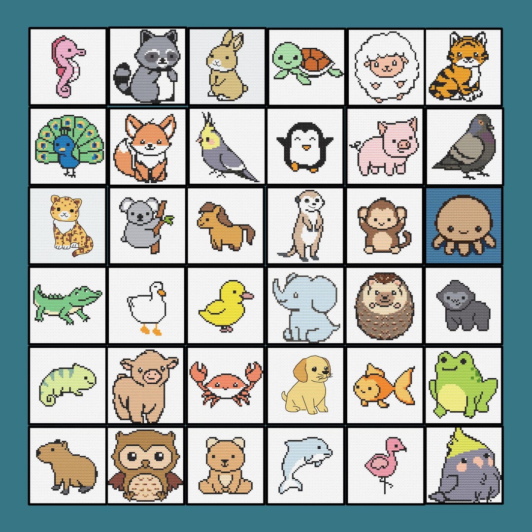 36 Diffrerent Easy Cute Animals Cross Stitch Pattern. Downloadable ...