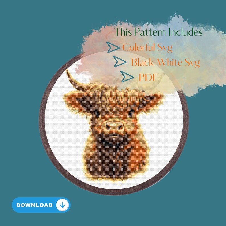 Highland Cow Cross Stitch Pattern Cute Design Scotland Cow Pattern ...