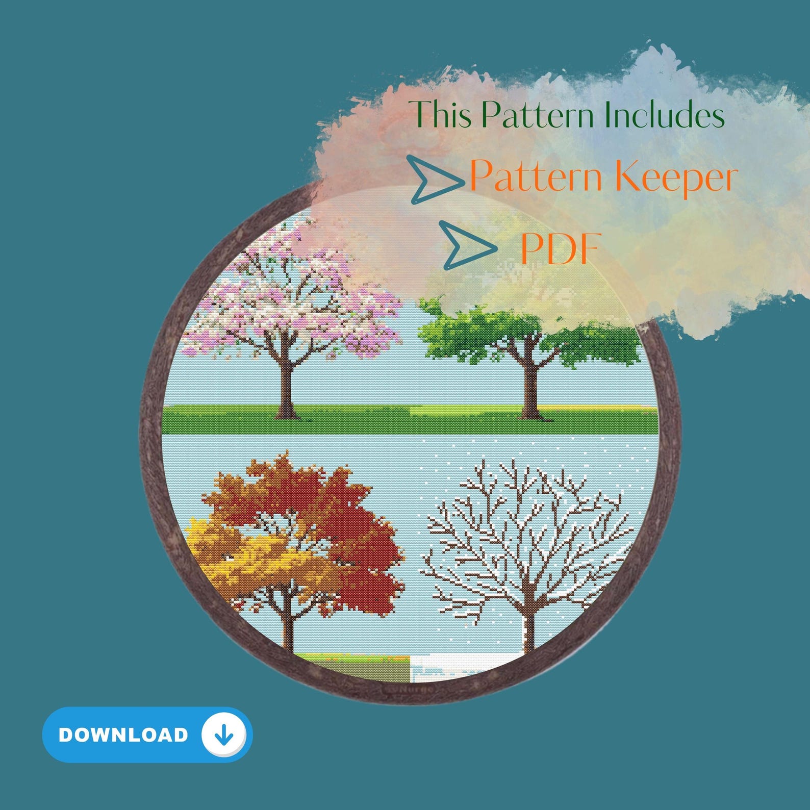 Tree in Four Seasons Cross Stitch Pattern - Downloadable Digital ...