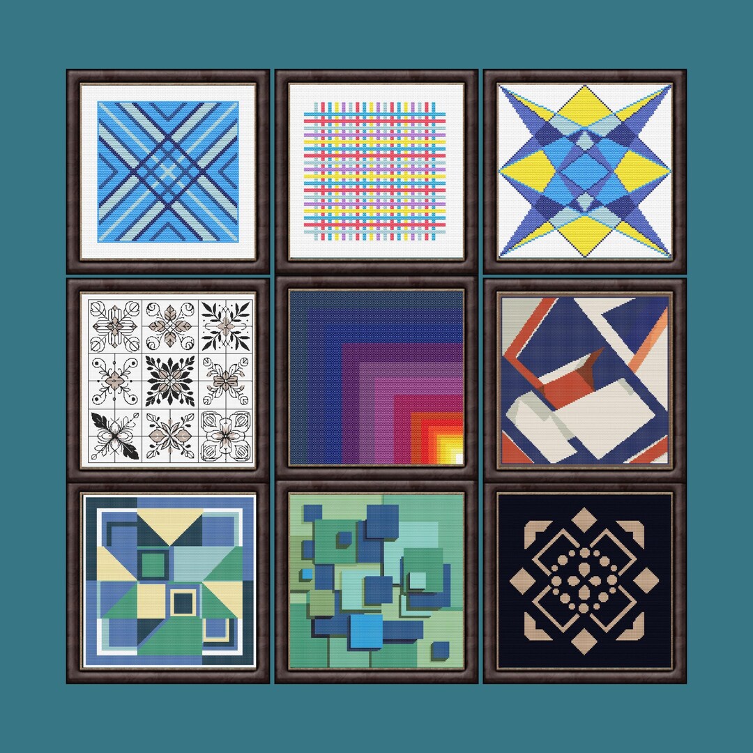 Modern Geometric 9 Different Cross Stitch Pattern - Downloadable ...