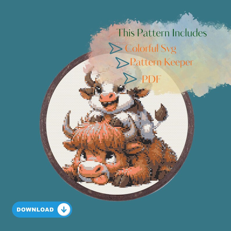Cute Highland Cows Cross Stitch Pattern. Downloadable Digital PDF ...