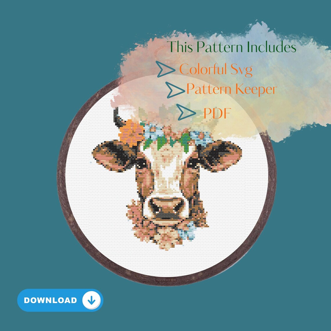 Flowers Cow Cross Stitch Pattern. Downloadable Digital PDF Design. - Etsy