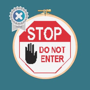 STOP Don Not Enter Cross Stitch Pattern. Downloadable Digital PDF ...