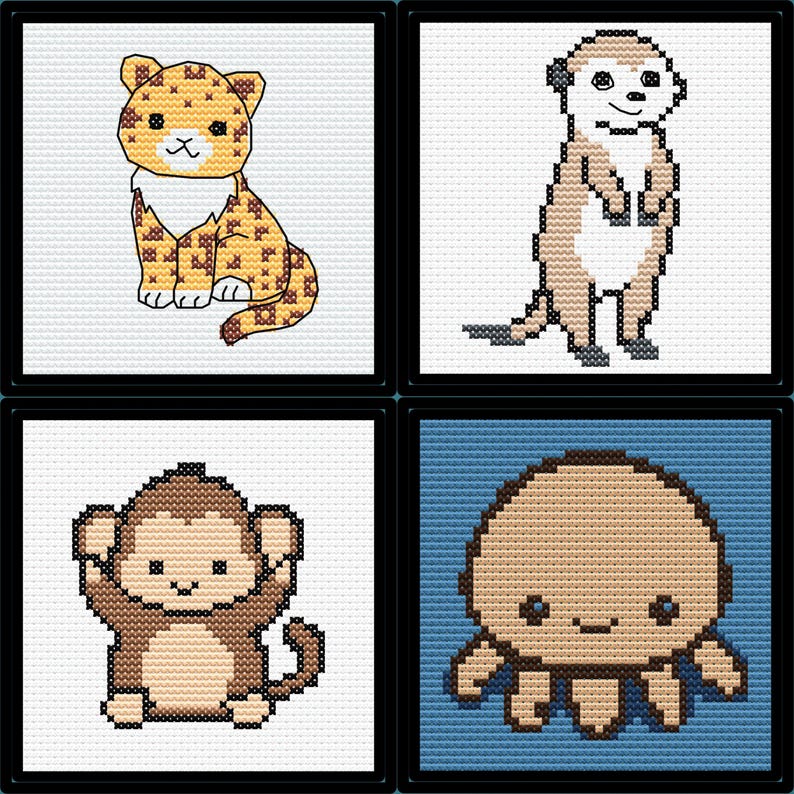 36 Diffrerent Easy Cute Animals Cross Stitch Pattern. Downloadable ...
