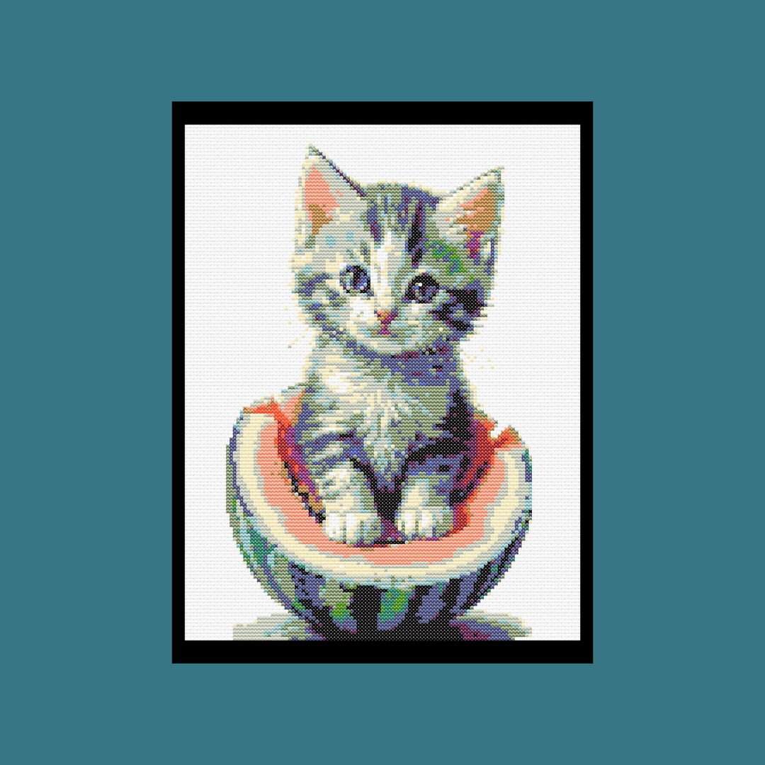 Cute Kitten Cat Cross Stitch Pattern. Downloadable Digital PDF Design ...