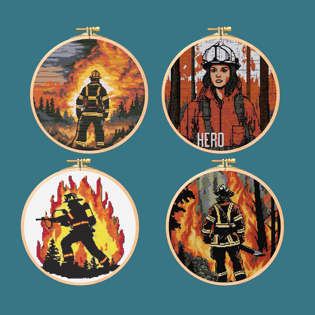 Fireman. Firefighter 4 Different Cross Stitch Pattern. Downloadable ...
