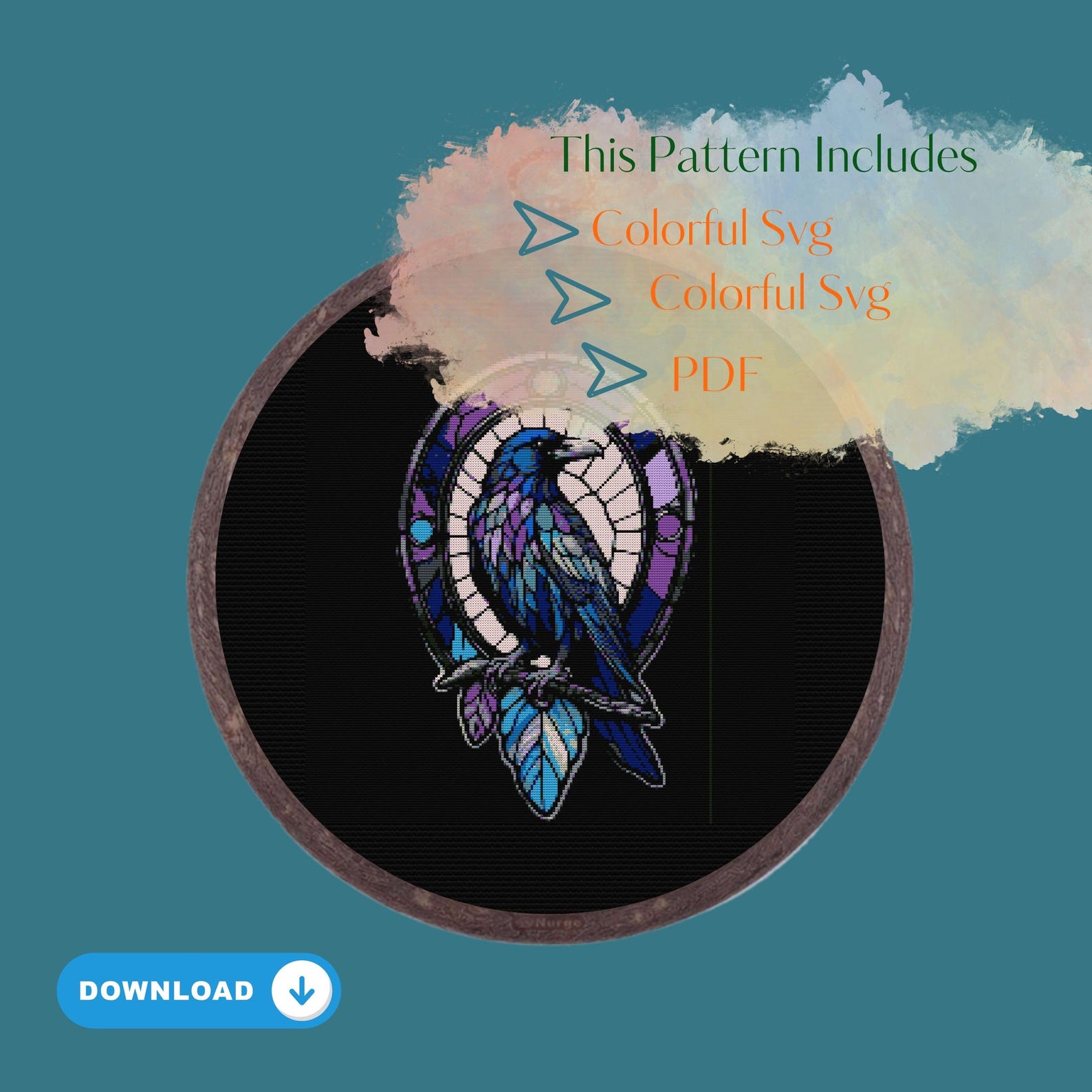 Crow Stained Glass Cross Stitch Pattern. Downloadable Digital PDF ...