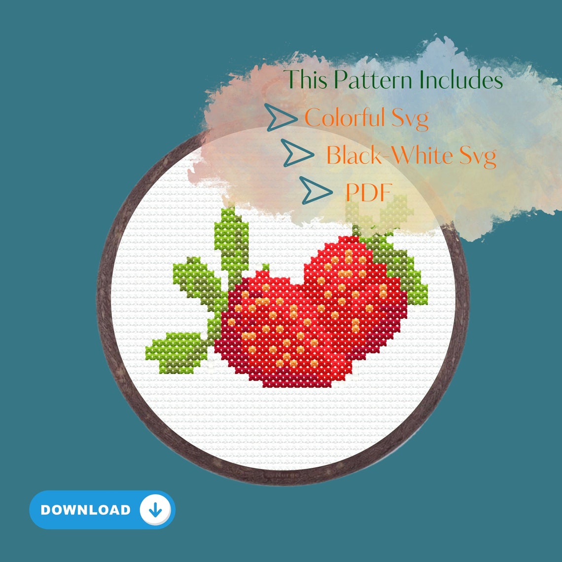 Strawberry Cross Stitch Pattern, Fruit and Vegetables Digital Download ...