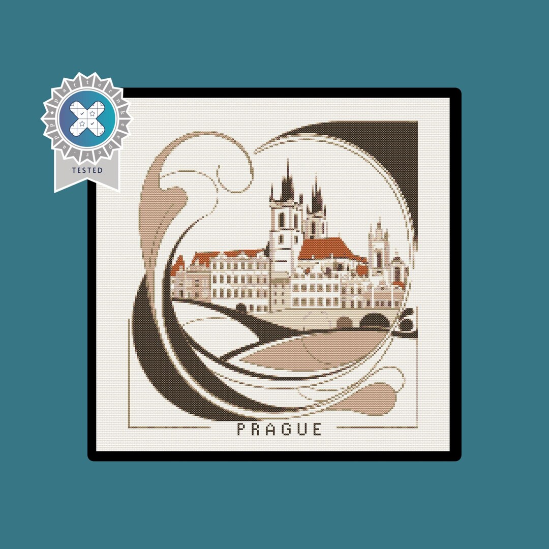 Prague Czechia Art Nouveau Cross Stitch Pattern. Downloadable Digital ...