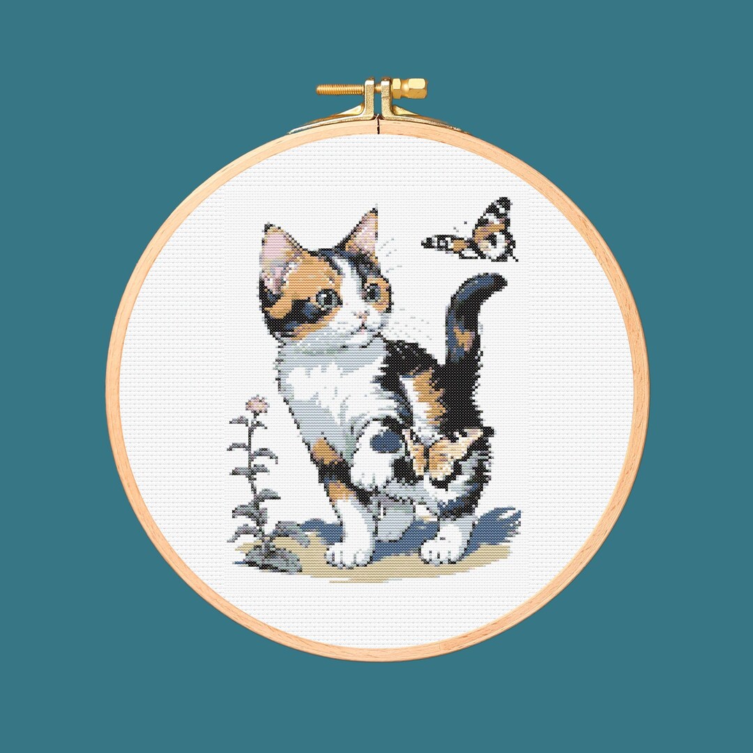 Cat and Butterfly Cross Stitch Pattern. Downloadable Digital PDF Design ...
