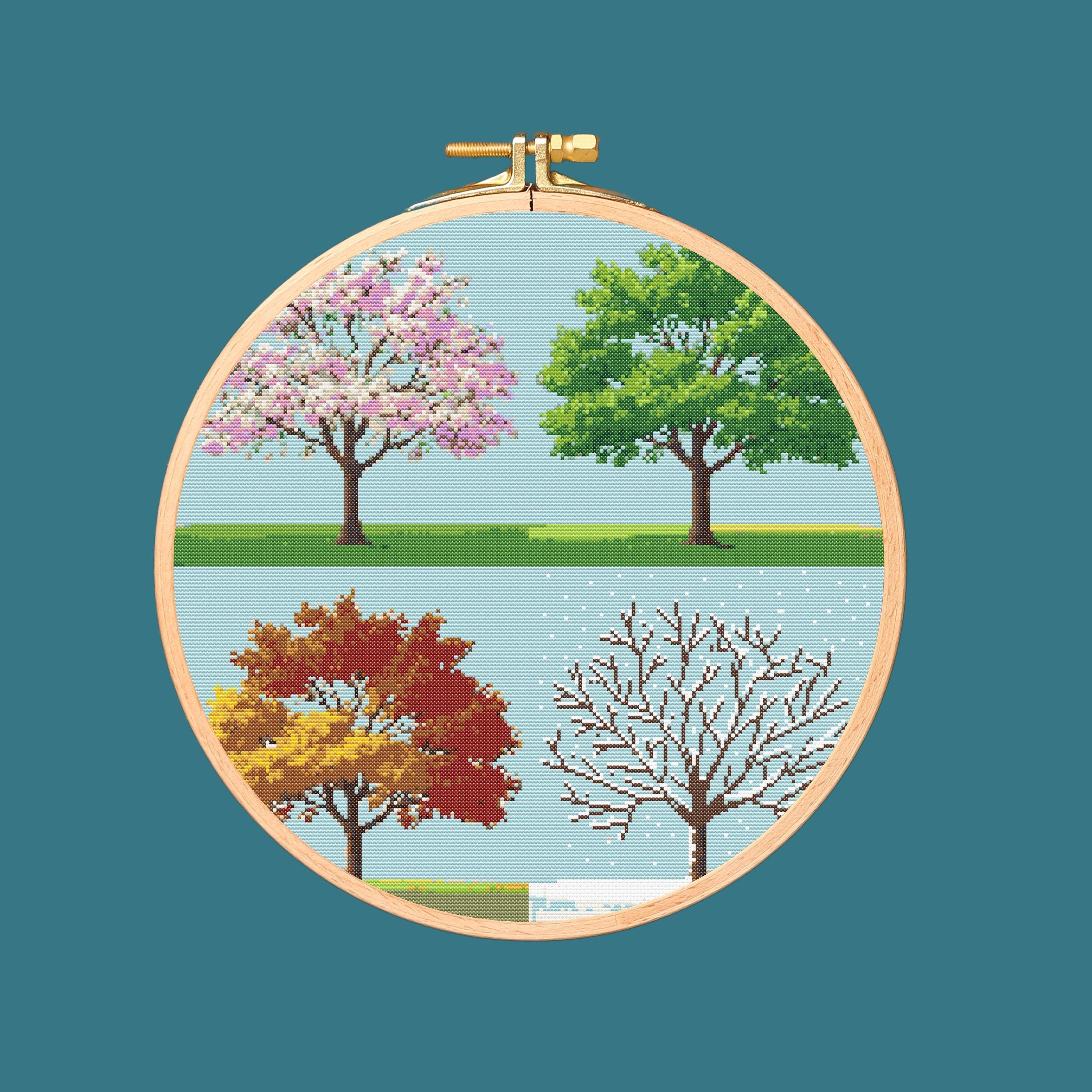 Tree in Four Seasons Cross Stitch Pattern - Downloadable Digital ...